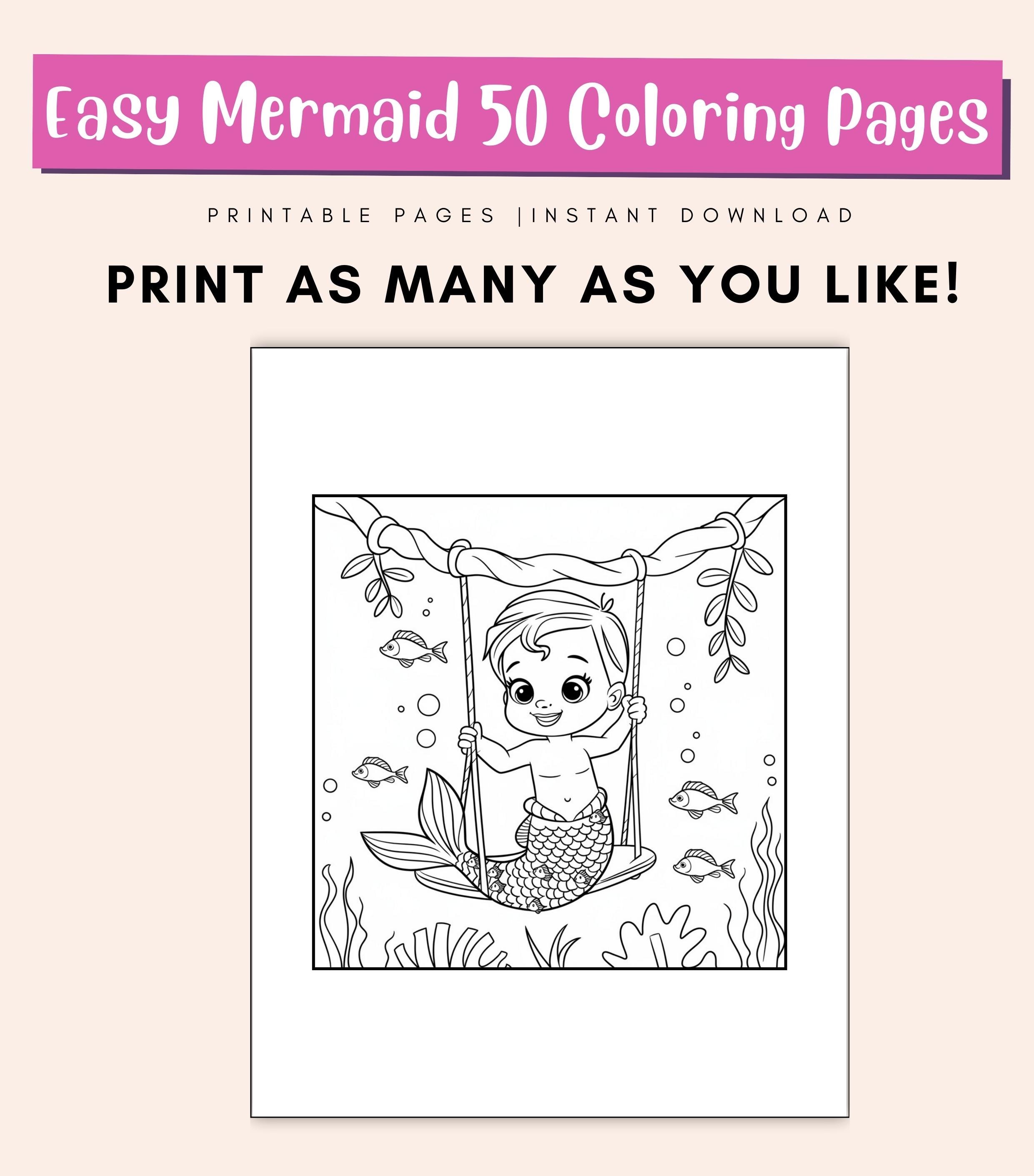 Easy Mermaid Coloring Pages for Kids – Simple Ocean Princess Art, Fun ...