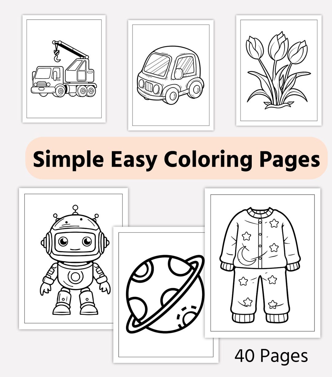 40 Easy Simple Coloring Pages for Kids, for Toddlers, Preschoolers ...