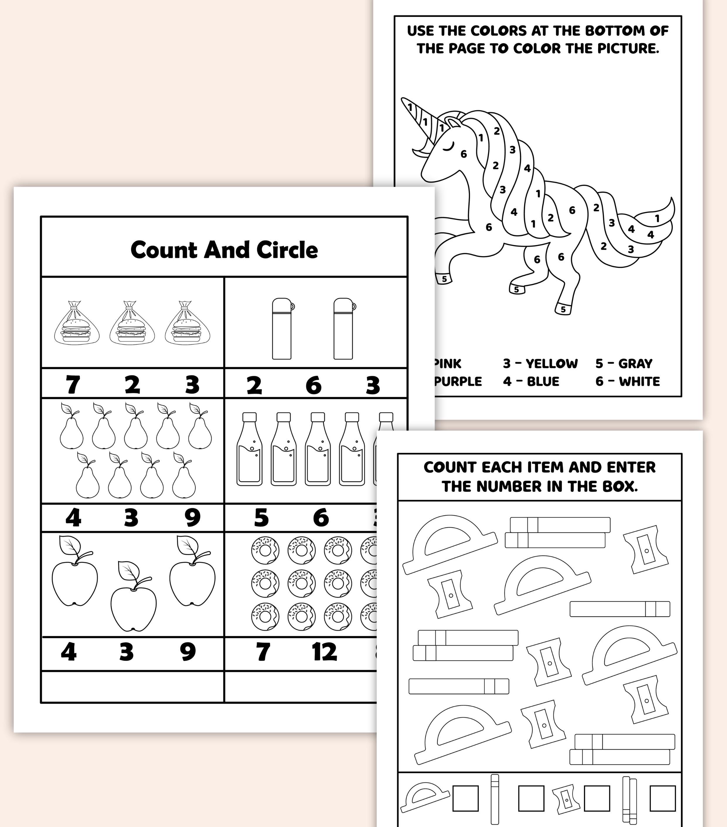 Kindergarten Math Worksheets Bundle – Numbers, Counting, Shapes ...