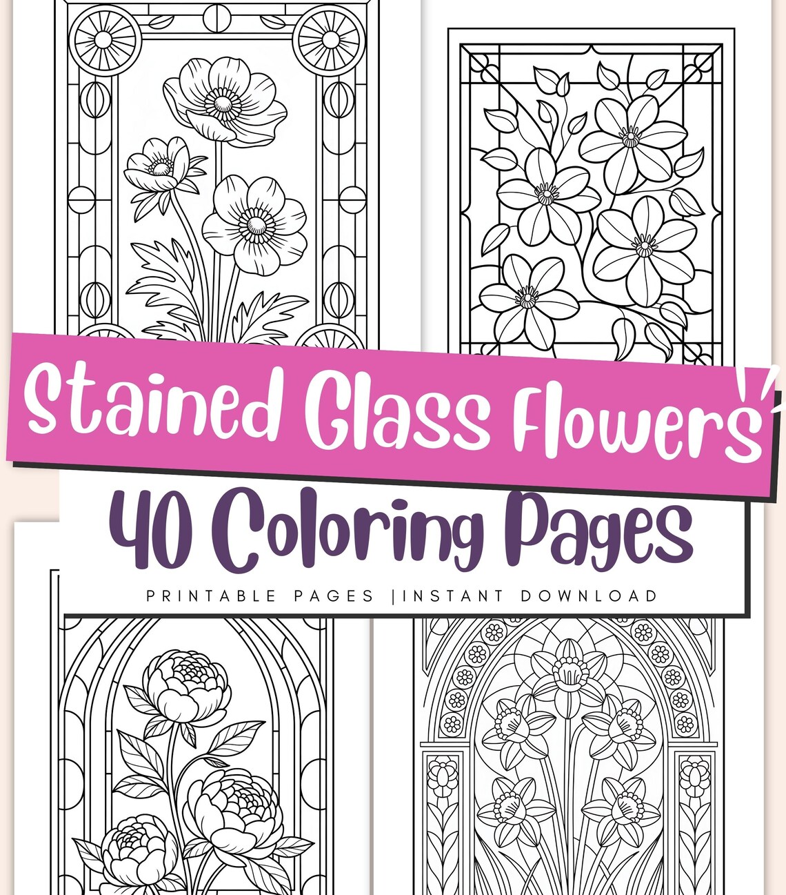 Stained Glass Flower Coloring Pages for Adults & Kids – Unique Floral ...