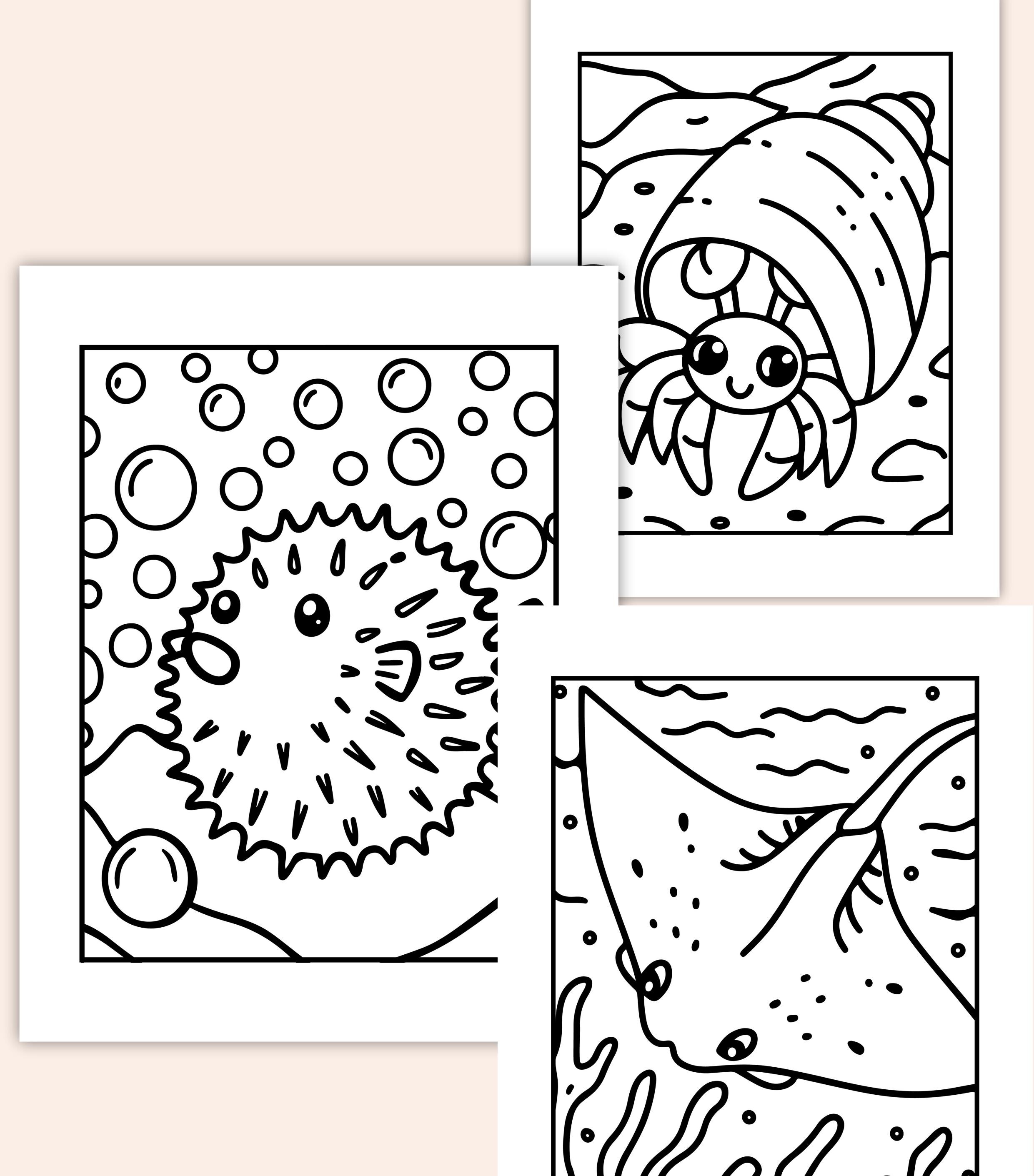 Easy Ocean Animals Coloring Pages for Kids – Simple Sea Creatures, Fun ...