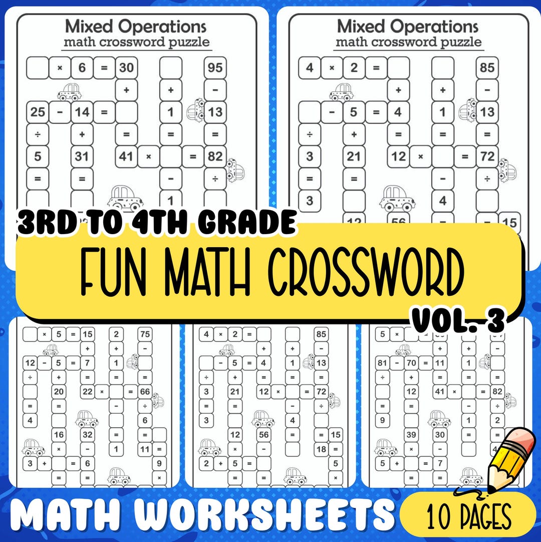 Mixed Operations Math Puzzle for Kids - Grade 3 & 4 Printable Crossword ...