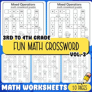 Mixed Operations Math Puzzle for Kids - Grade 3 & 4 Printable Crossword ...