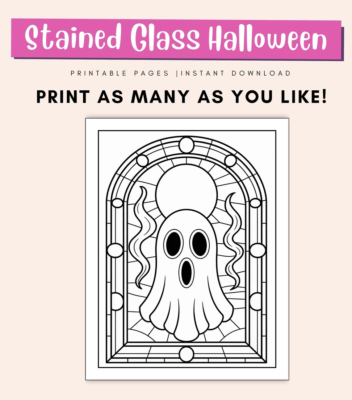 Stained Glass Halloween Coloring Pages for Kids & Adults – Fun Spooky ...