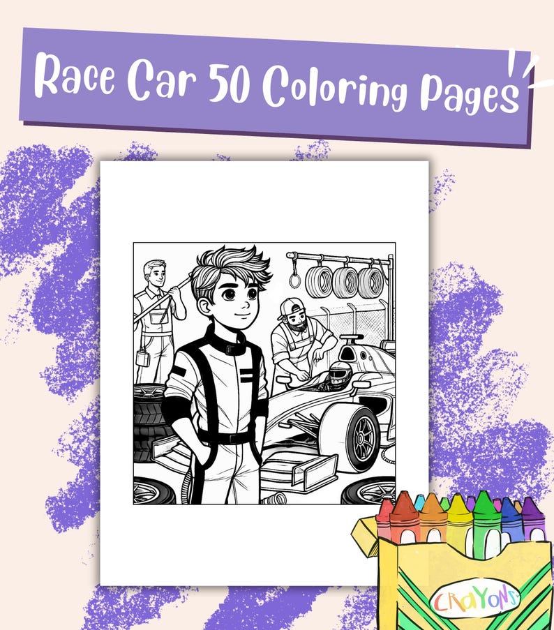 Race Car Printable Coloring Pages for Kids, Birthday Party Car Theme ...