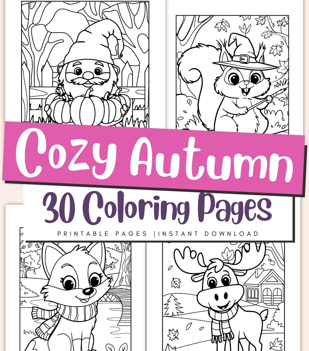 Cozy Autumn Coloring Pages for Kids, Printable Fall Coloring Book, Kids ...