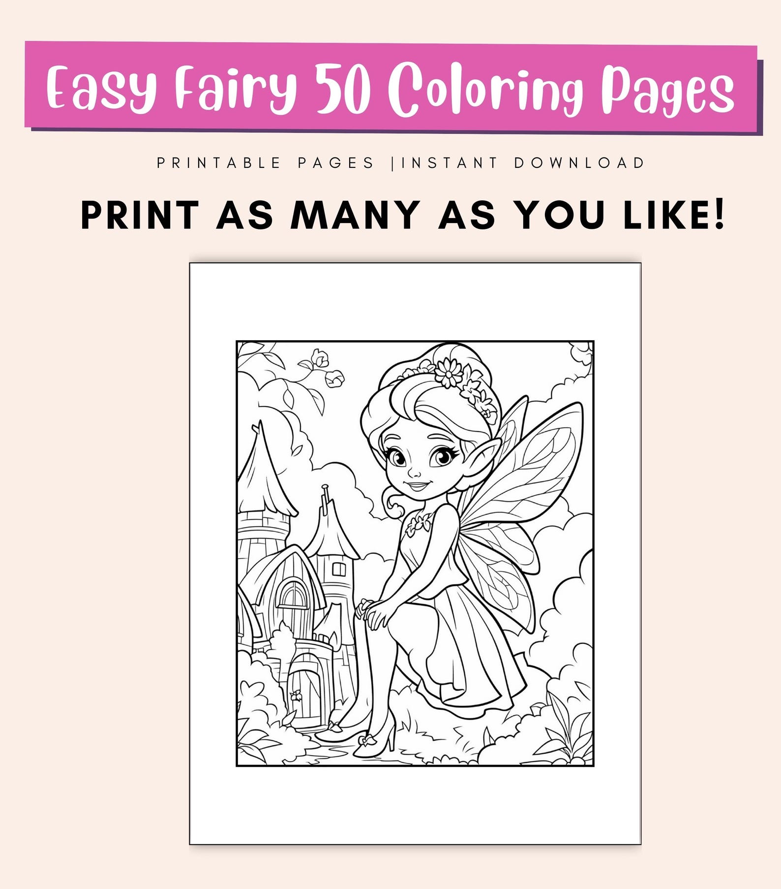 Easy Fairy Coloring Pages for Kids & Adults - Printable Simple Fantasy ...