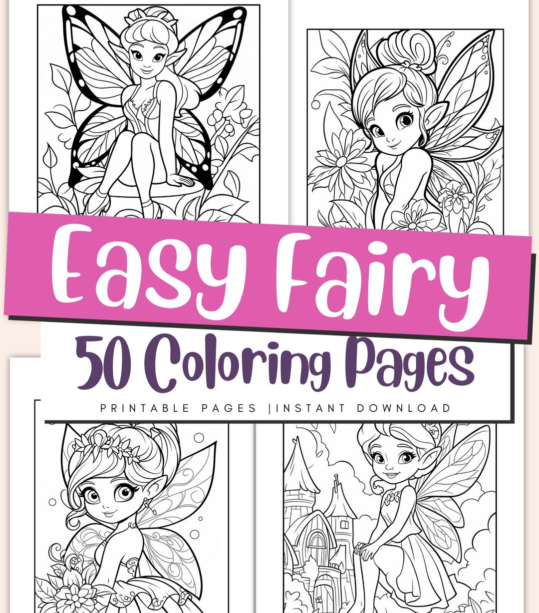 Easy Fairy Coloring Pages for Kids & Adults - Simple Magical, Printable ...