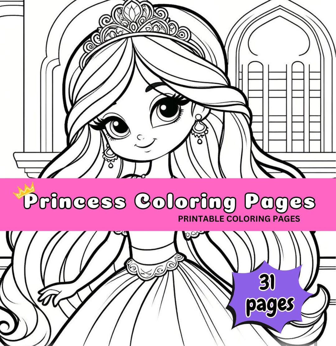 Cute Princess Coloring Book, Printable Coloring Pages, Cartoon Princess ...