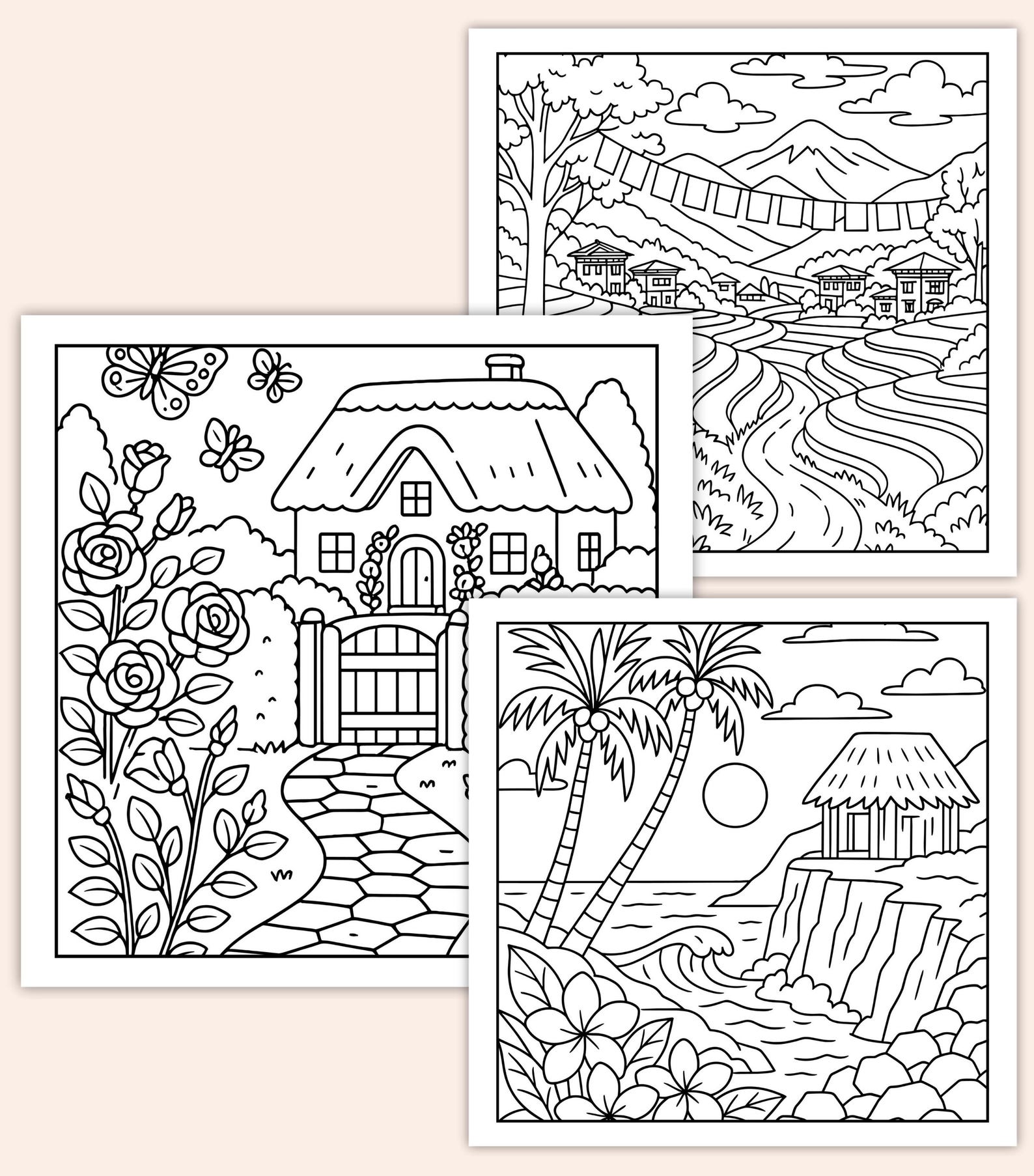 Cozy Scenery Coloring Pages for Kids & Adults – Peaceful Landscapes ...