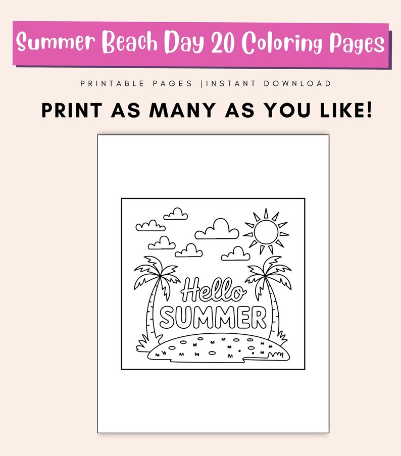 Summer Beach Day Coloring Pages for Kids - Swimming, Dolphins & Ice ...