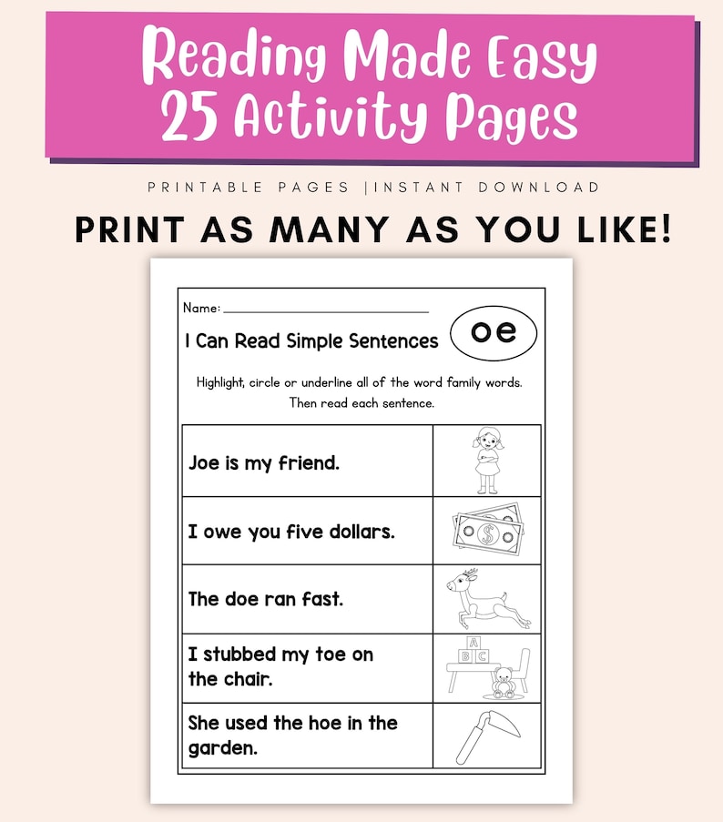 Phonics Sentences Worksheets – Printable Reading Practice, Sentence ...