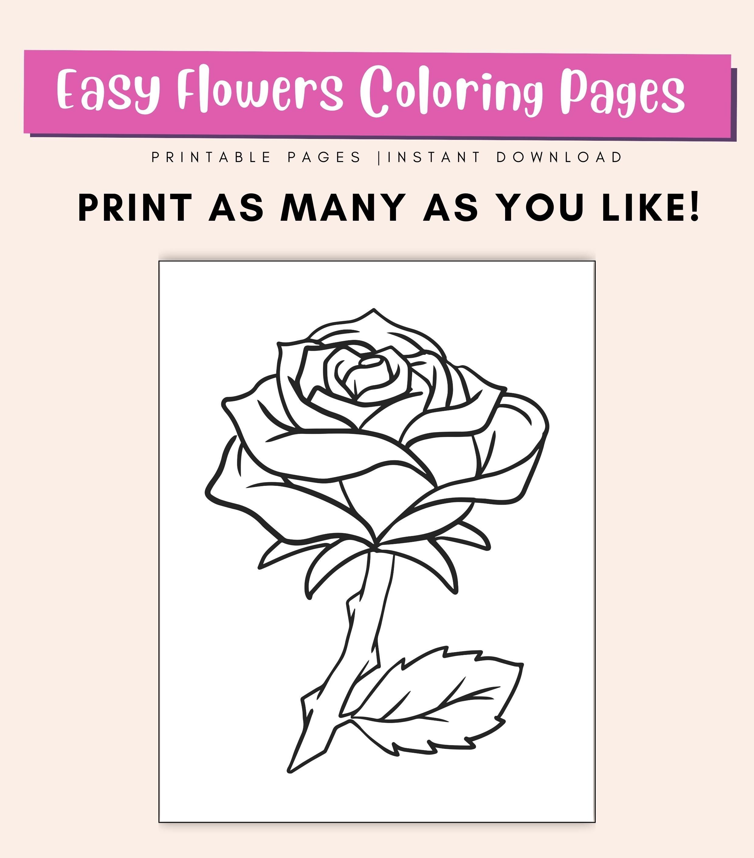 Easy Flowers Coloring Pages for Kids & Adults – Simple Toddler Floral ...