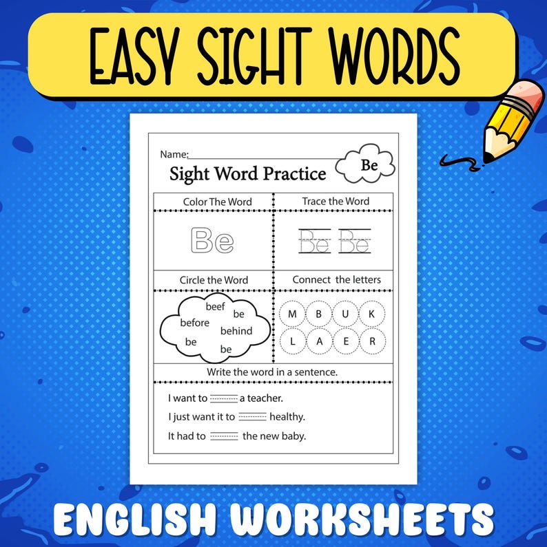 100 Easy Sight Words English Worksheets for Kids - Printable Reading ...