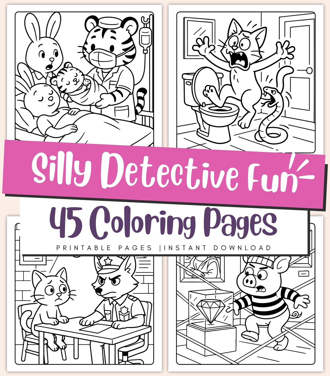 Funny Detective Coloring Pages for Kids & Adults - Silly Mystery Crime ...