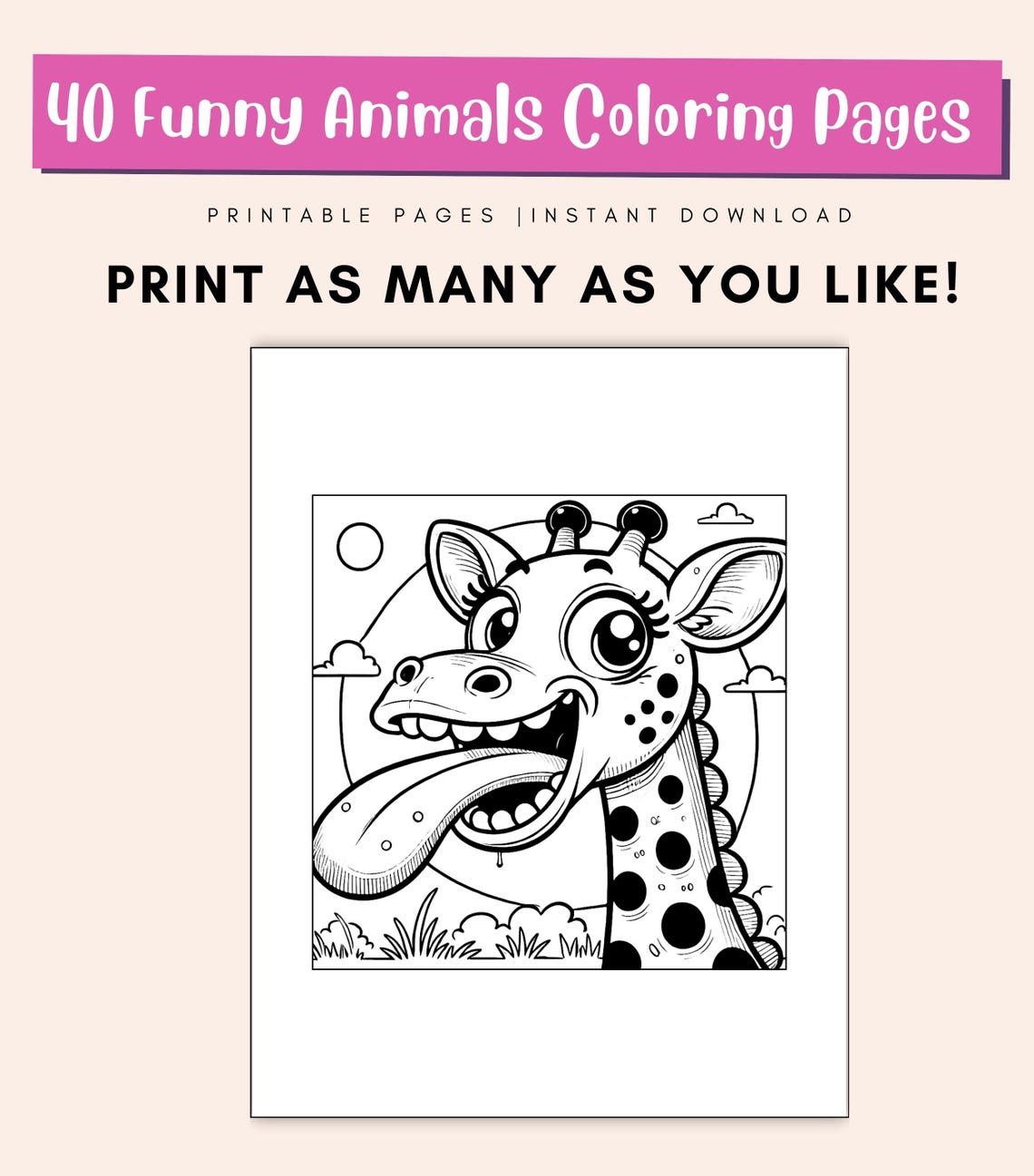 Funny Animals Coloring Pages for Kids, Printable Instant Download ...