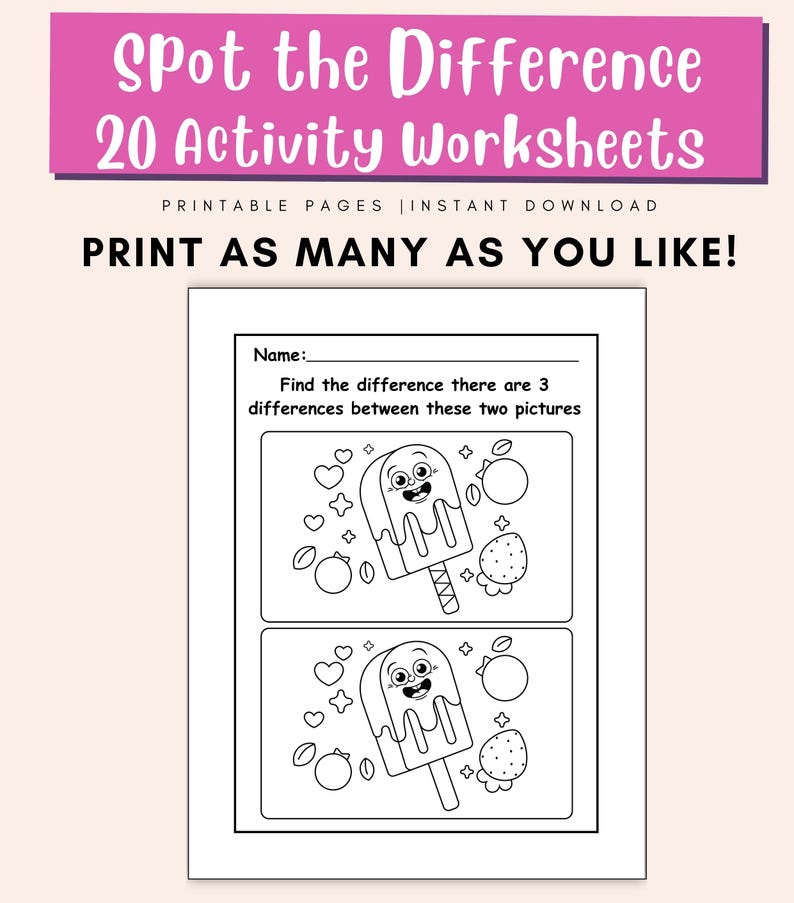 Spot the Difference Worksheets for Kids: Printable Preschool Activity ...