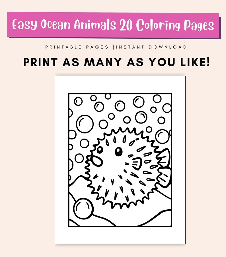 Easy Ocean Animals Coloring Pages for Kids - Simple Dolphins, Whales ...