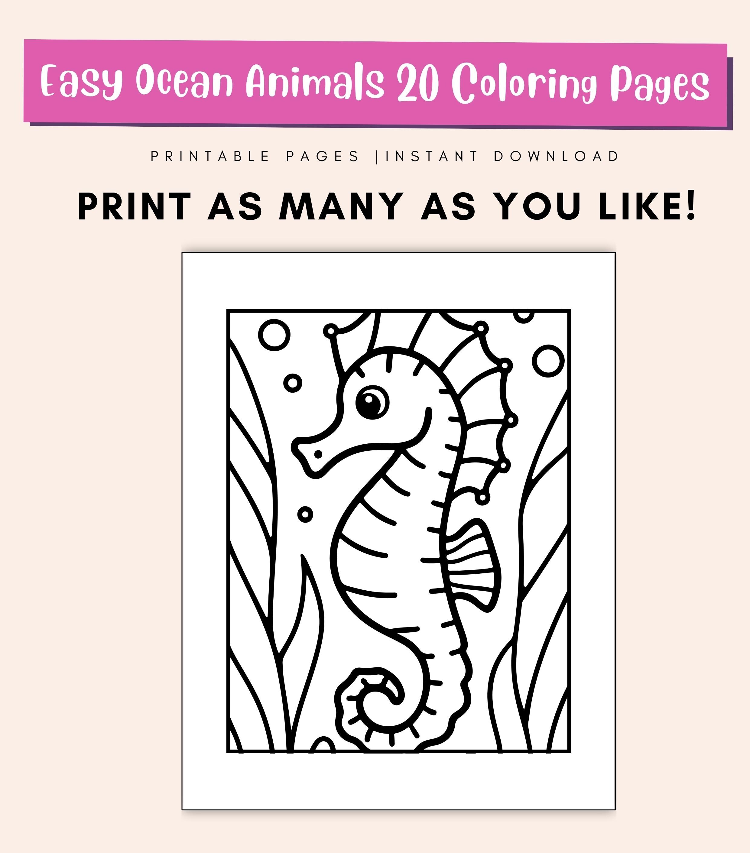 Easy Ocean Animals Coloring Pages for Kids - Simple Dolphins, Whales ...