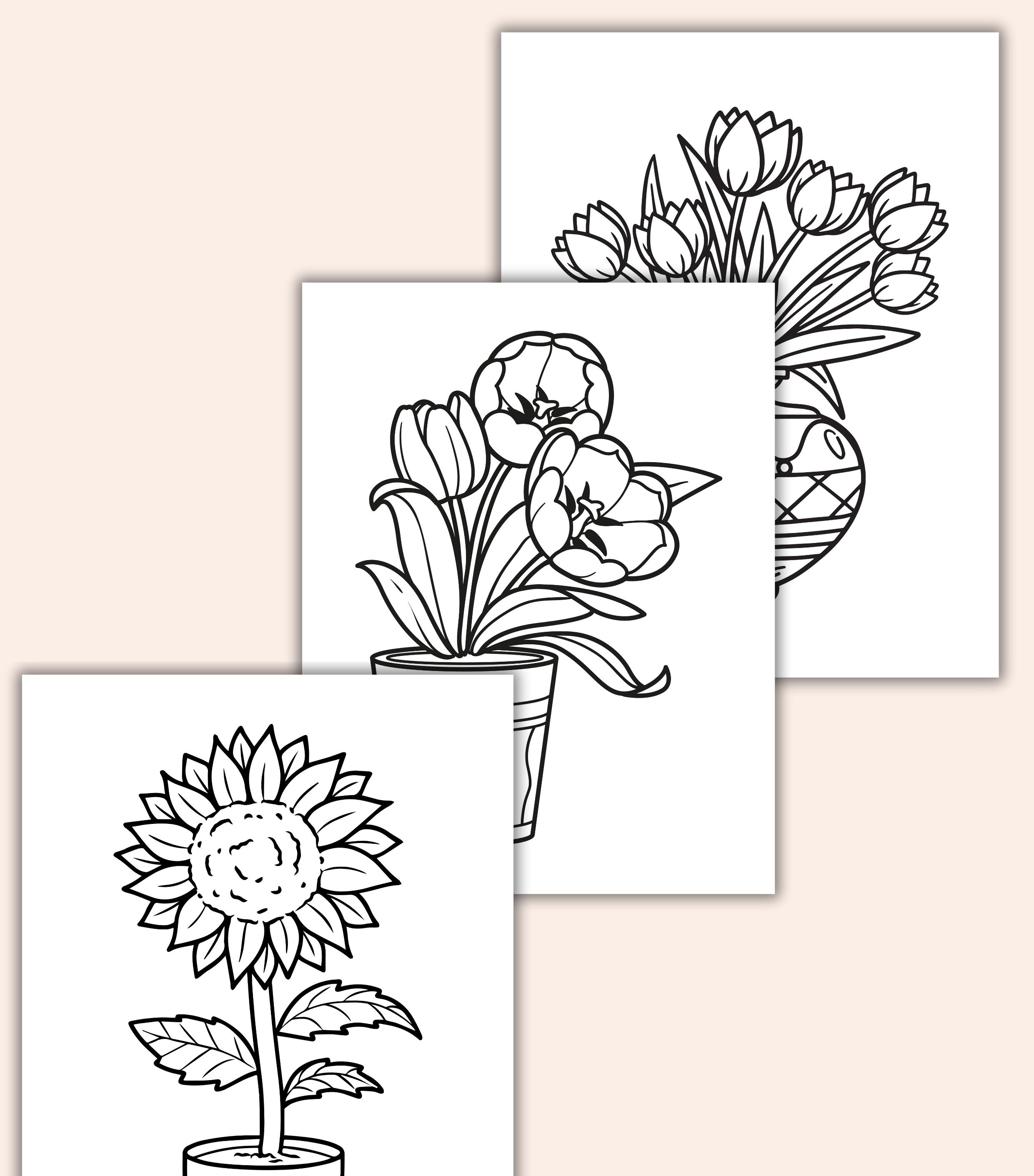 Easy Flowers Coloring Pages for Kids & Adults – Simple Toddler Floral ...