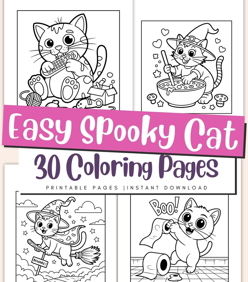 Spooky Cat Coloring Pages for Kids: Halloween Cat Printable Activity ...