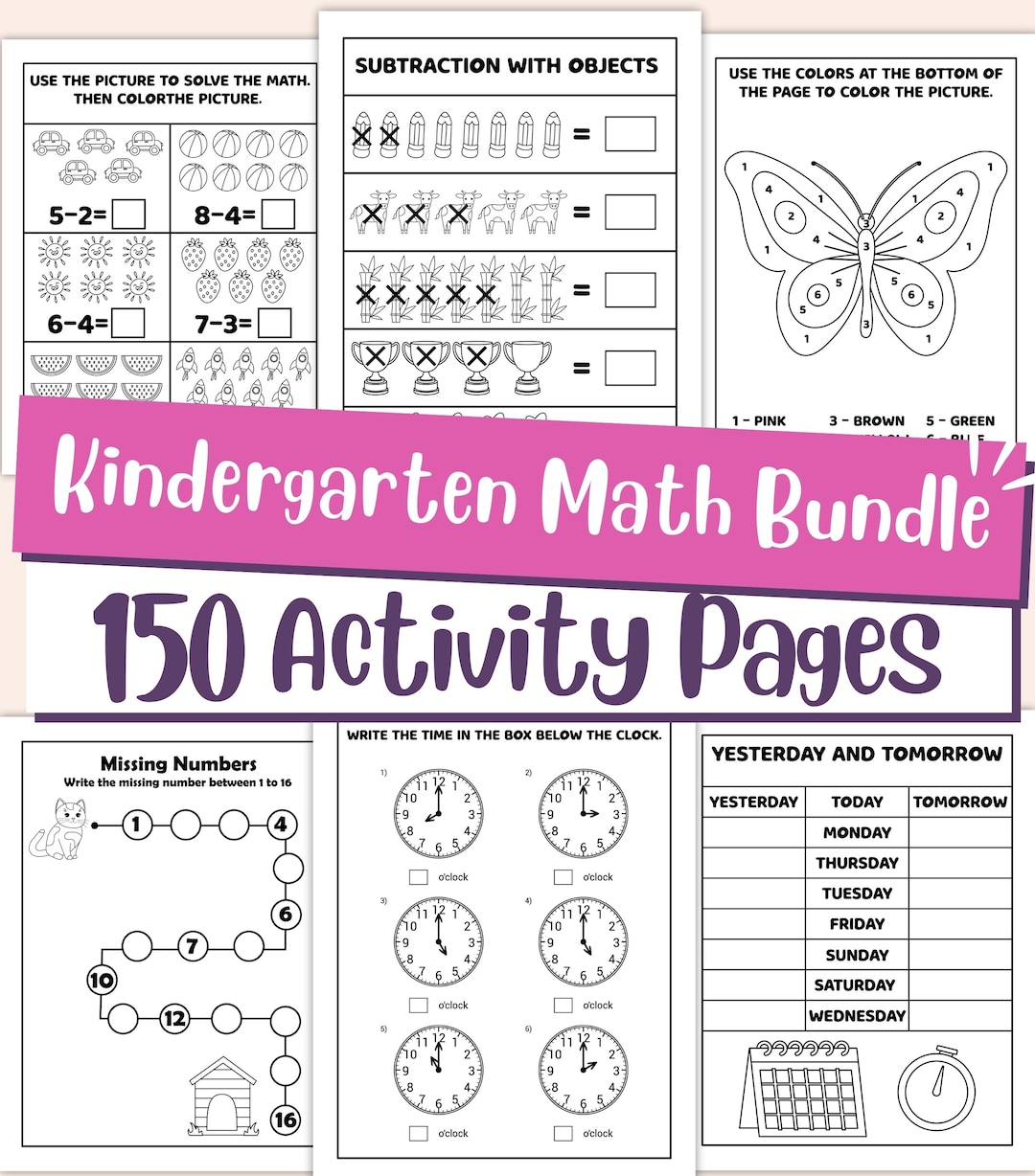 Kindergarten Math Worksheets Bundle – Numbers, Counting, Shapes ...