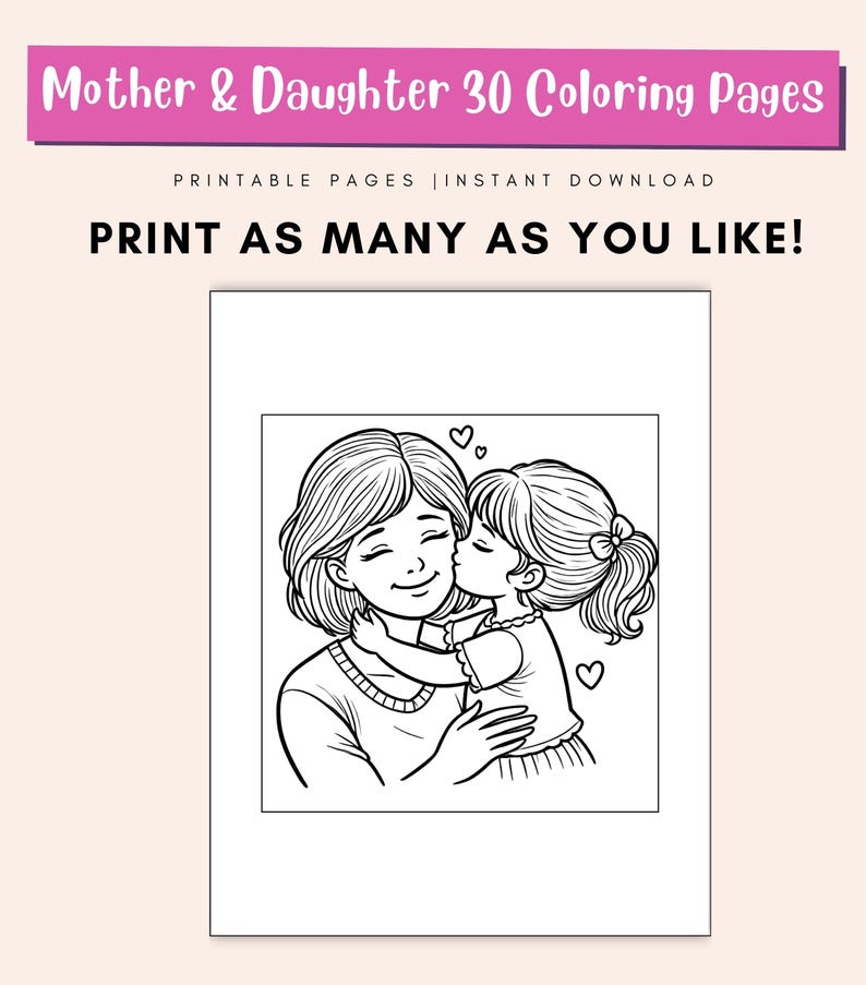Mother & Daughter Coloring Pages for Kids, Mother's Day Coloring Book ...