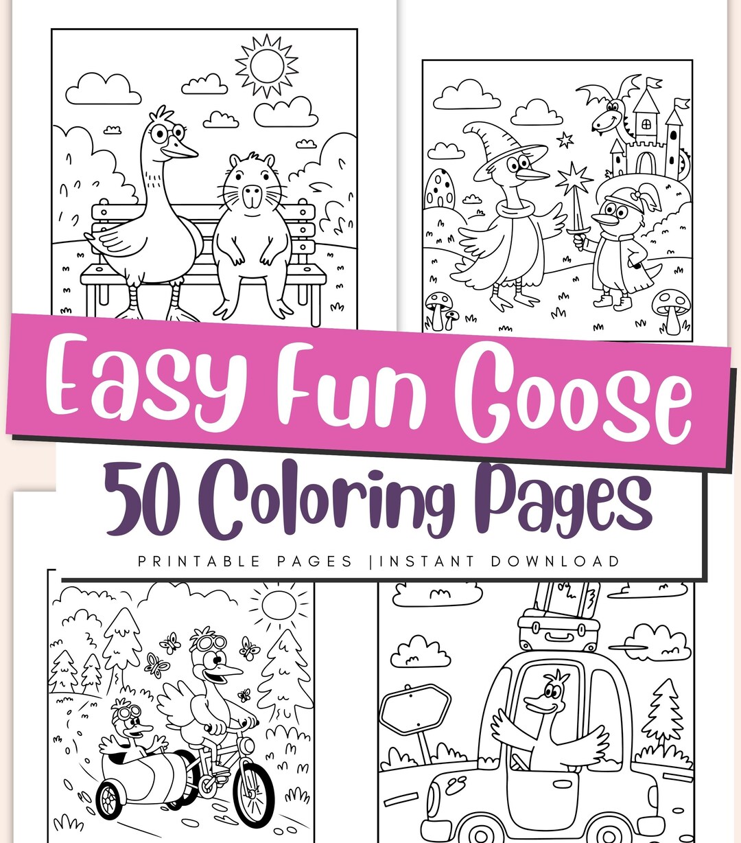 Goose Coloring Pages for Kids & Adults, Farm Bird Printable PDF, Nature ...