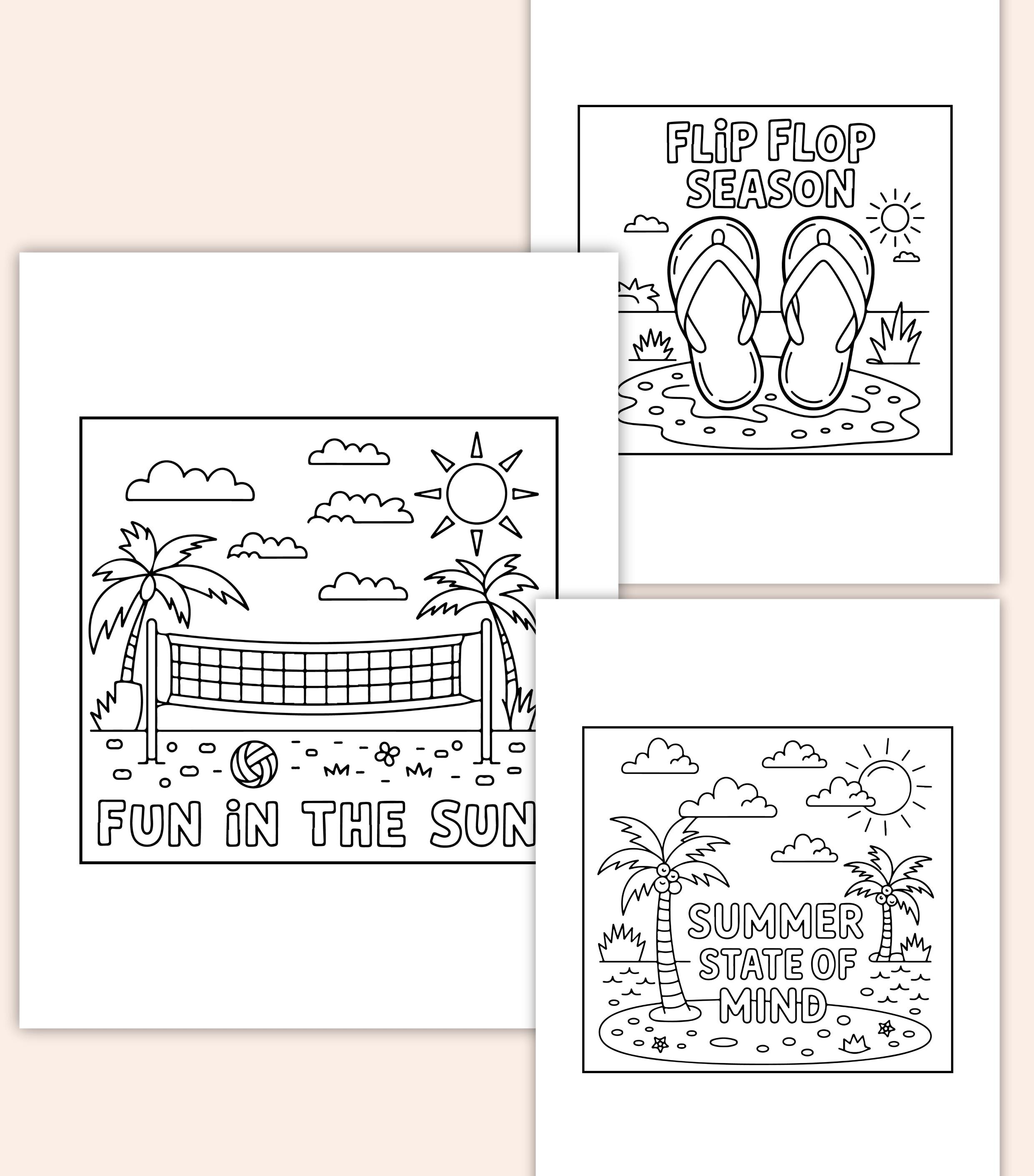 Summer Beach Day Coloring Pages for Kids - Swimming, Dolphins & Ice ...