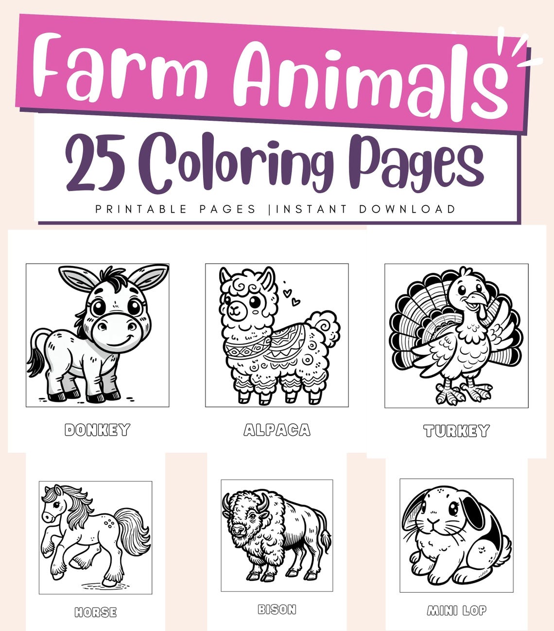 Printable Farm Animals Coloring Pages for Kids, Farm Birthday Theme ...