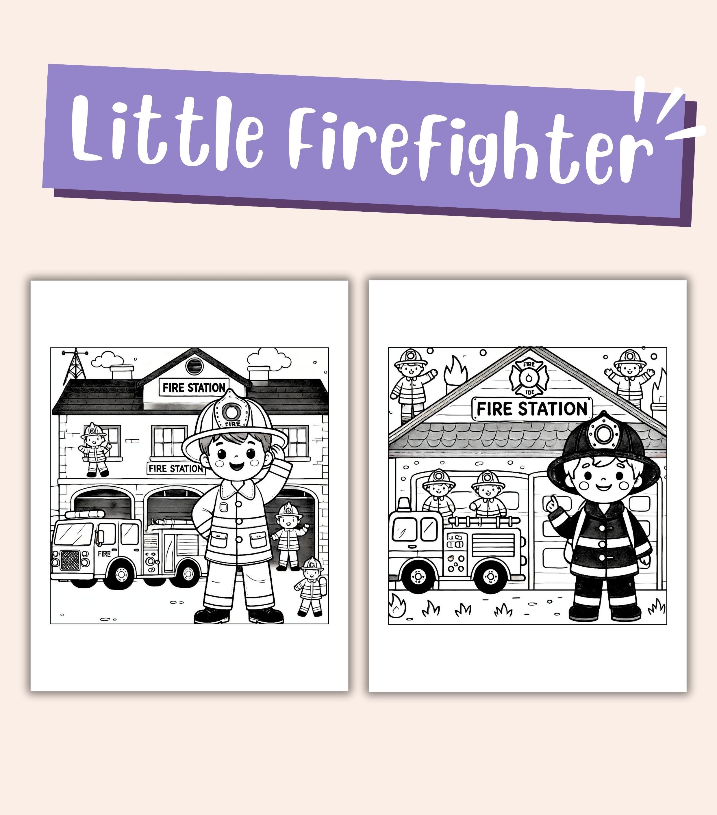 Little Firefighter Coloring Pages for Kids, Fire Truck Birthday Party ...