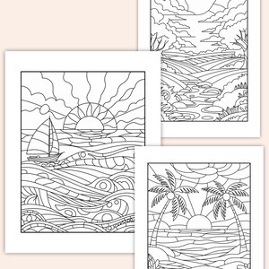Stained Glass Landscape Coloring Pages for Kids & Adults: Printable ...