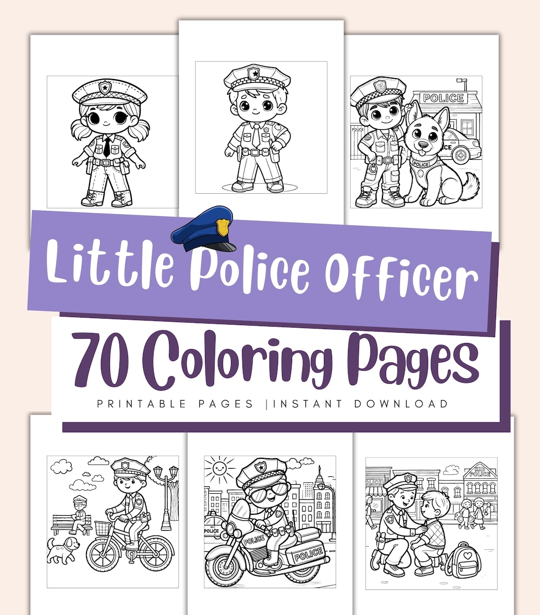 Little Police Officer Coloring Pages for Kids, Police Birthday Party ...