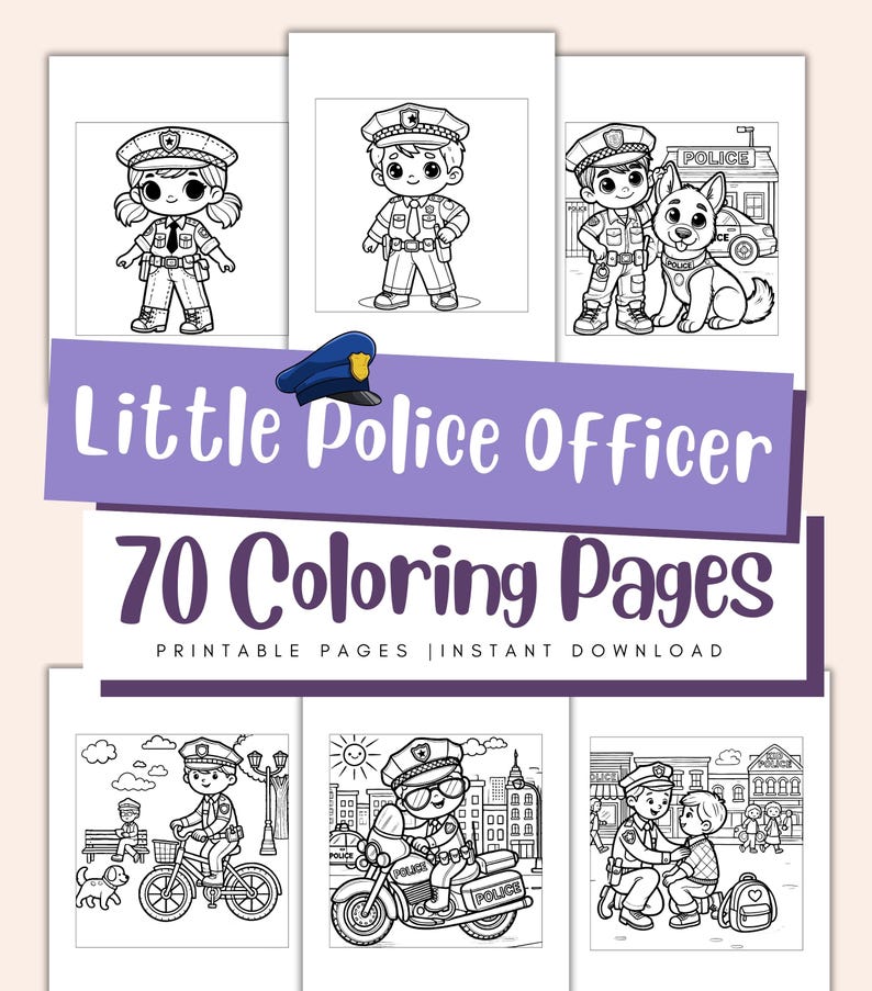 Little Police Officer Coloring Pages for Kids, Police Birthday Party ...