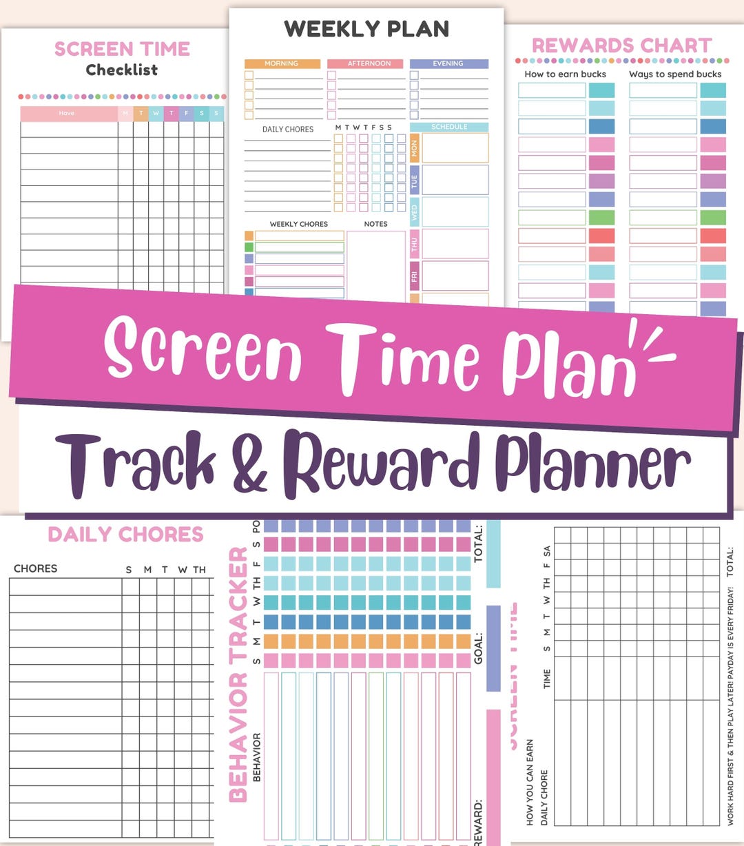 Kids Screen Time Tracker Printable – Daily Weekly Chores Rewards ...