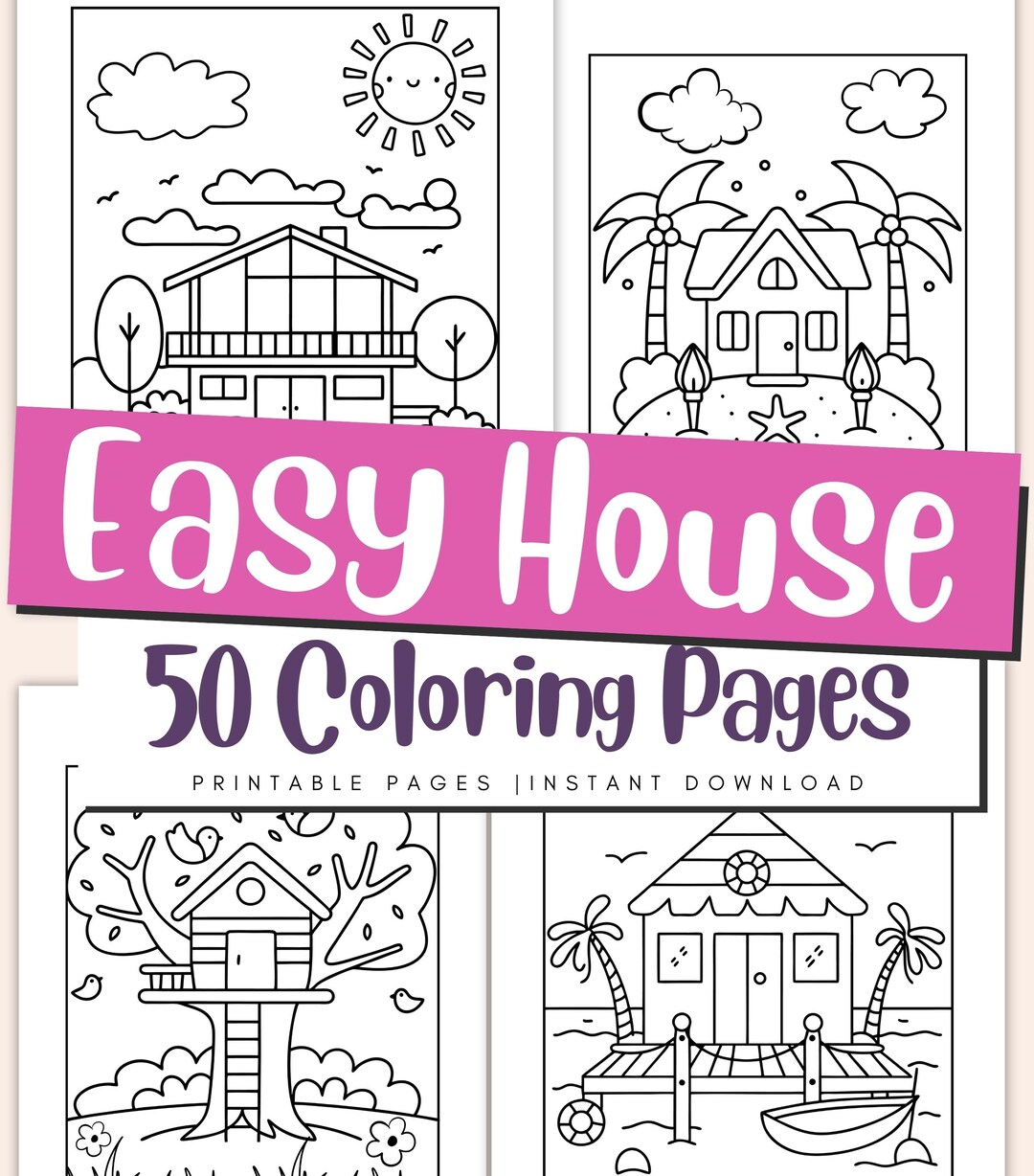 Easy House Coloring Pages for Kids, Bold and Easy House Coloring Book ...