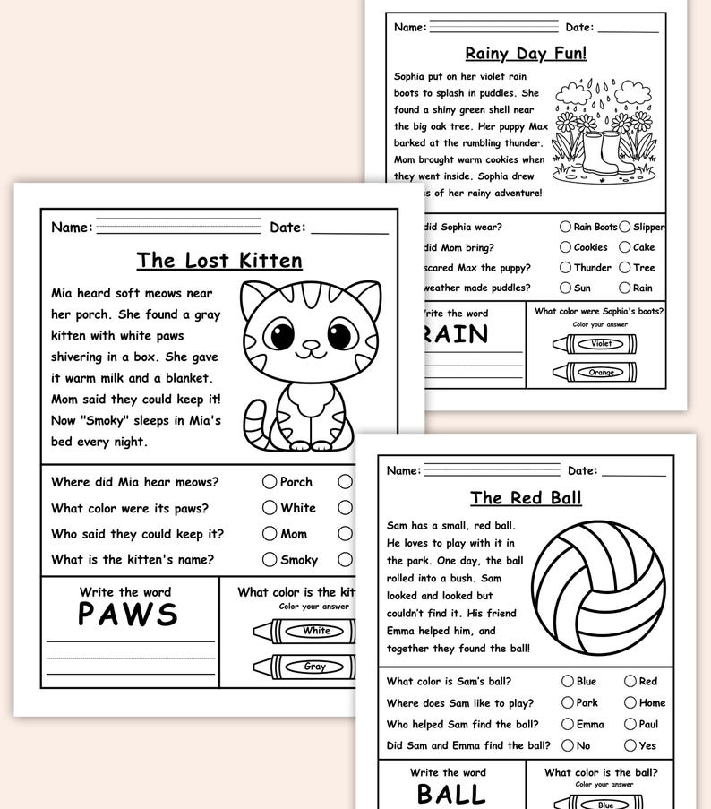 Reading Comprehension for Kids, Printable Kindergarten Activity ...