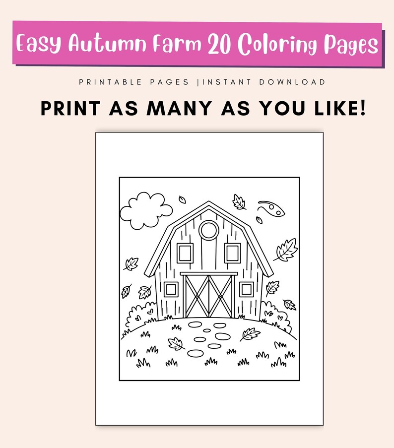 Autumn Farm Coloring Pages for Kids: Fall Harvest, Pumpkins, Barn ...