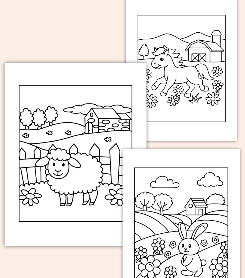 Easy Farm Animals Coloring Pages for Kids, Printable Fun Animals ...