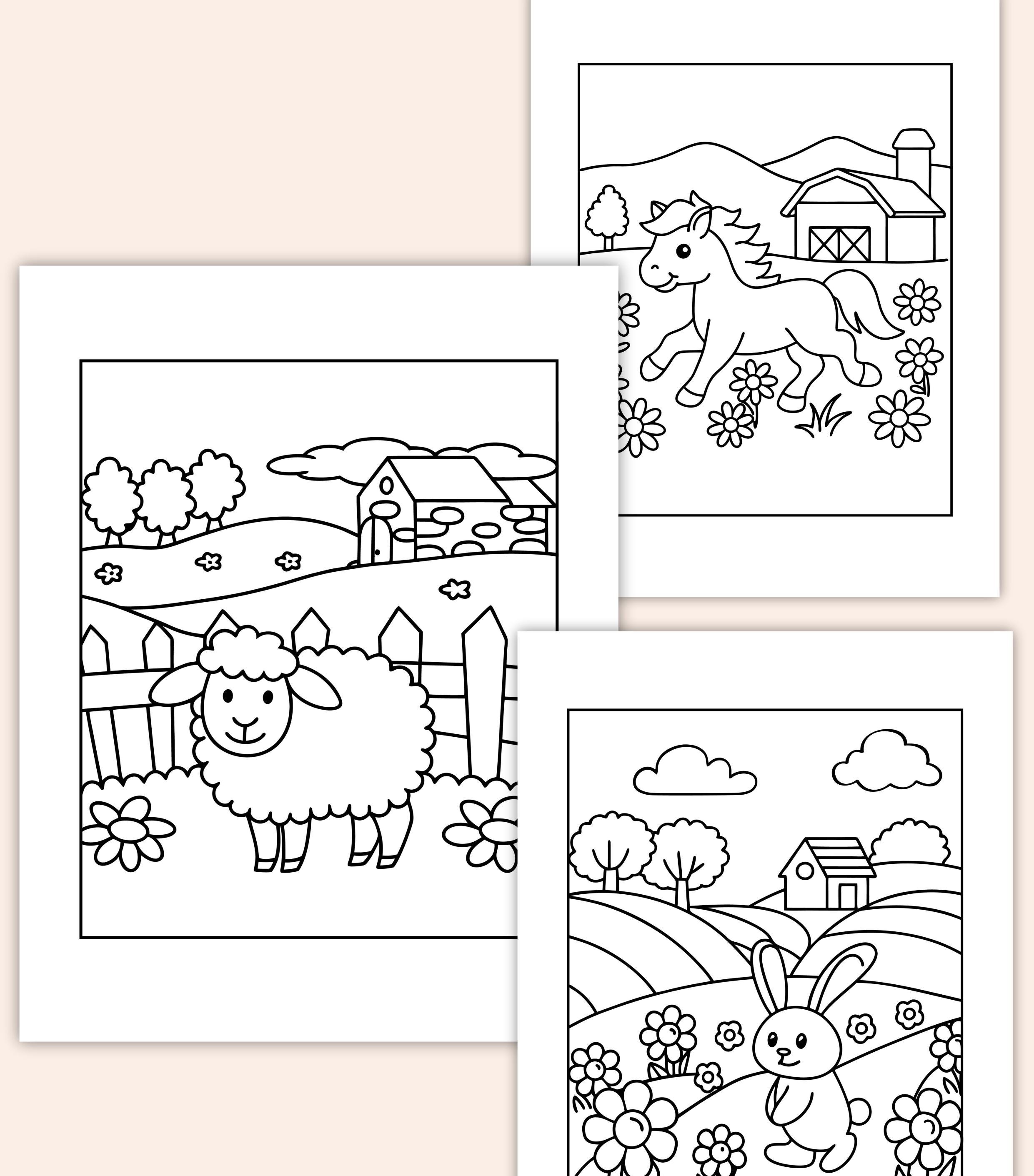 Easy Farm Animals Coloring Pages for Kids, Printable Fun Animals ...