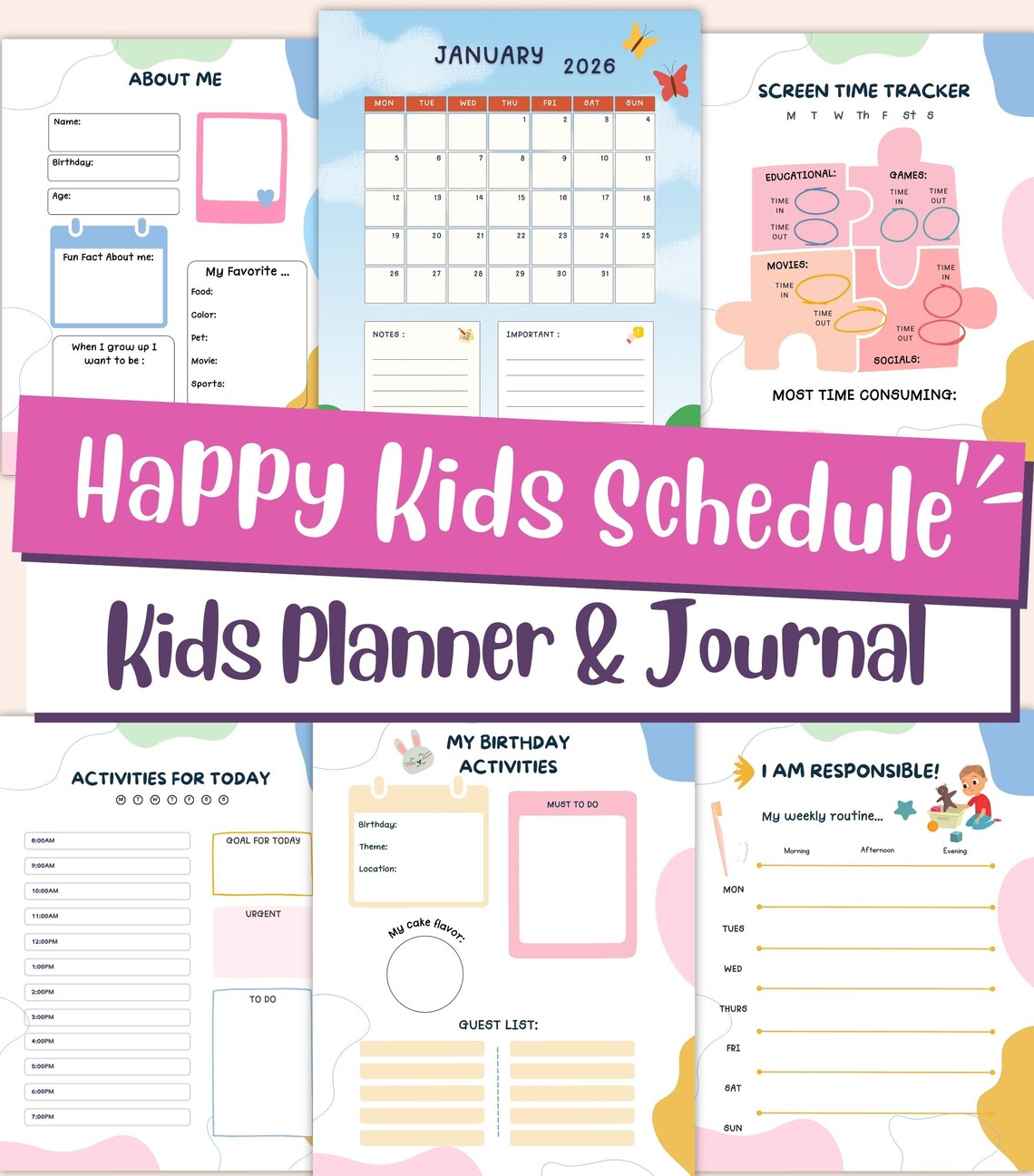 2026 Kids Activity Planner – Printable Mom & Child Organizer, Habit ...