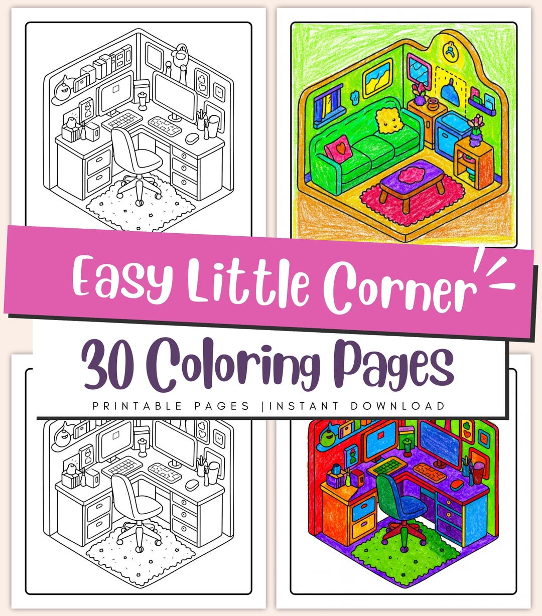 Bold Easy Little Corner Coloring Pages for Kids – Simple Mini Designs ...