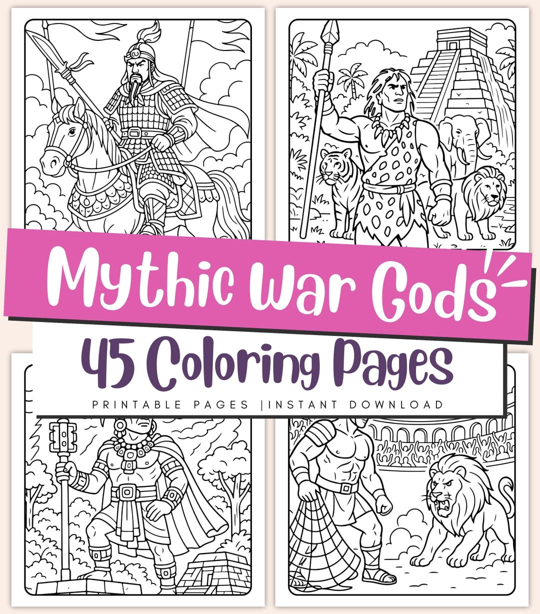 Mythic War Gods Coloring Pages for Kids & Adults, Fantasy Printable PDF ...