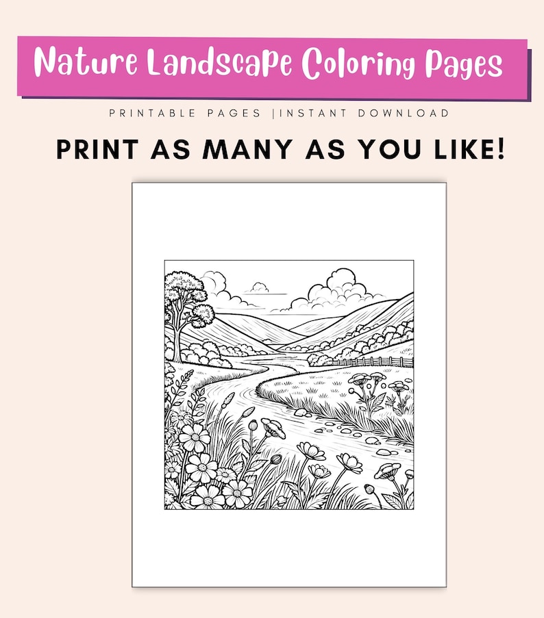 Landscape Coloring Pages for Kids – Mountain & Forest Nature Scenes ...