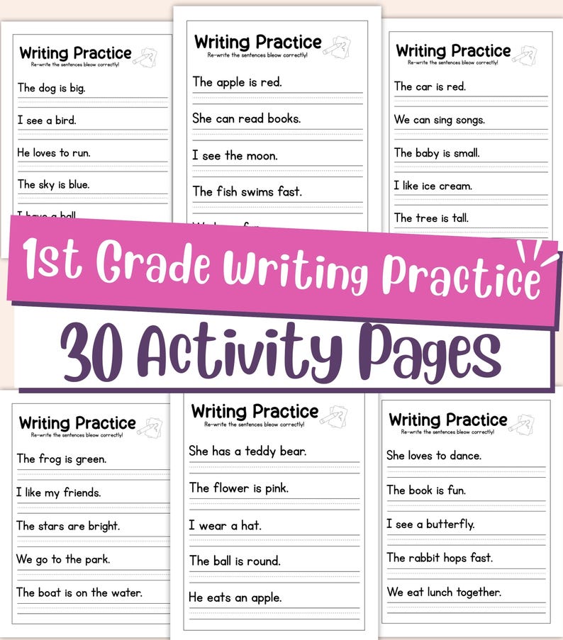 1st Grade Writing Practice Worksheets – Printable Handwriting, Sentence ...