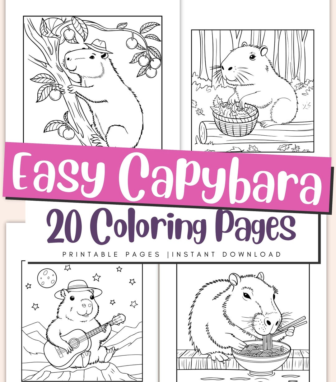 Easy Capybara Coloring Pages for Kids - Cute Animal Printable Activity ...