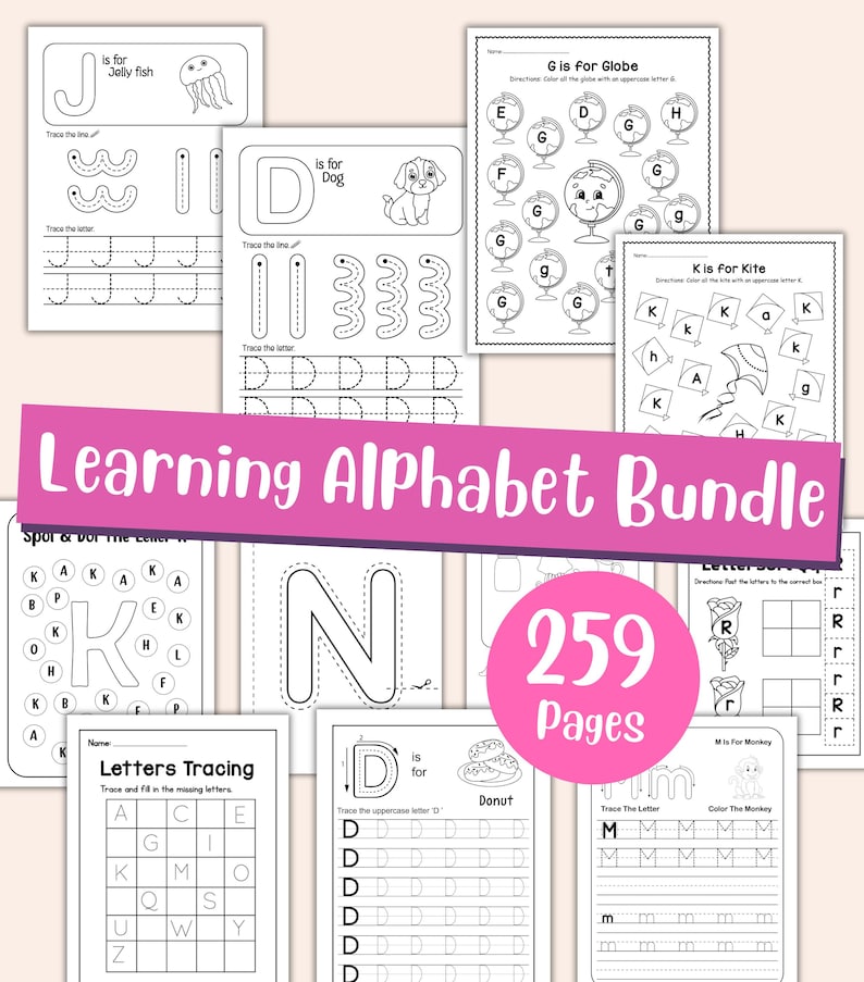 Alphabet Learning Bundle for Kids, Homeschool Activity Worksheets ...