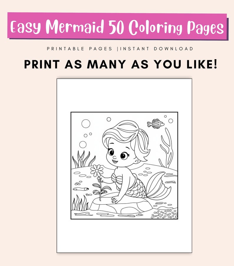 Easy Mermaid Coloring Pages for Kids – Simple Ocean Princess Art, Fun ...