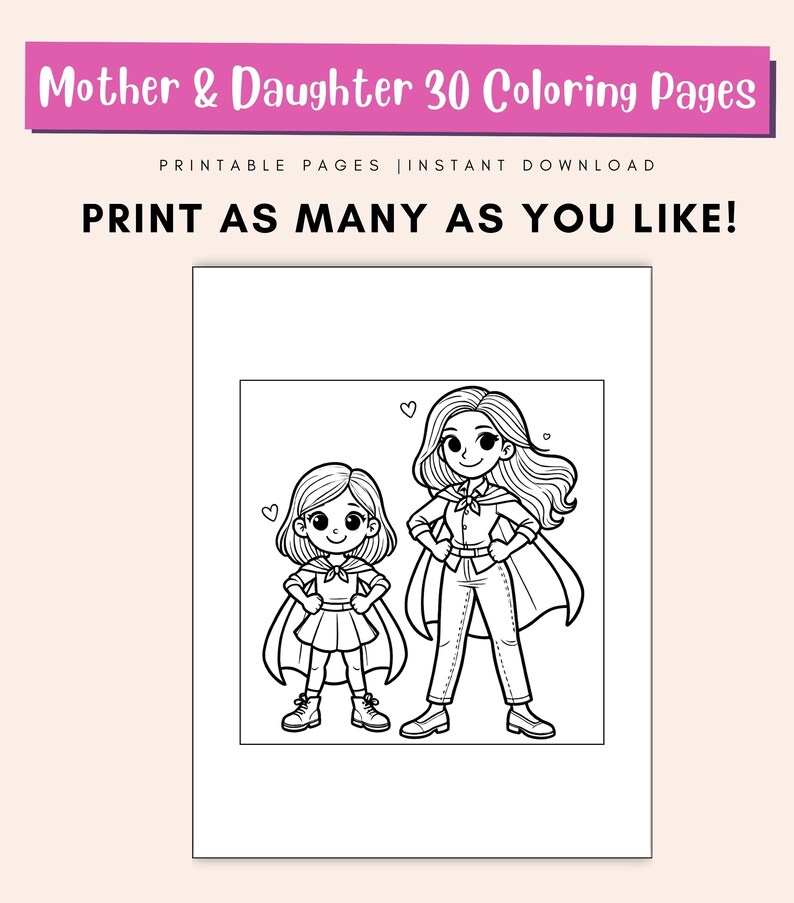 Mother & Daughter Coloring Pages for Kids, Mother's Day Coloring Book ...