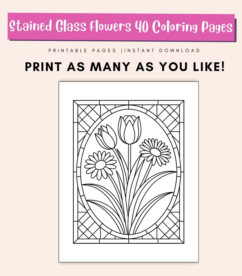 Stained Glass Flower Coloring Pages for Adults & Kids – Unique Floral ...